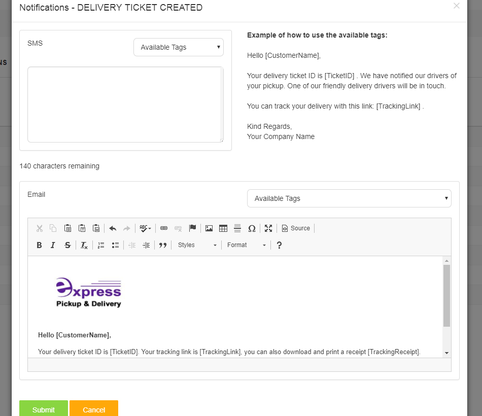 Delivery Software Customer Notification Templates Zippykind Docs